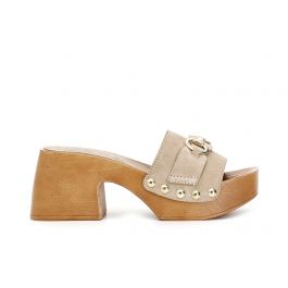 mules modèle sabots en daim avec attache en métal - CafèNoir